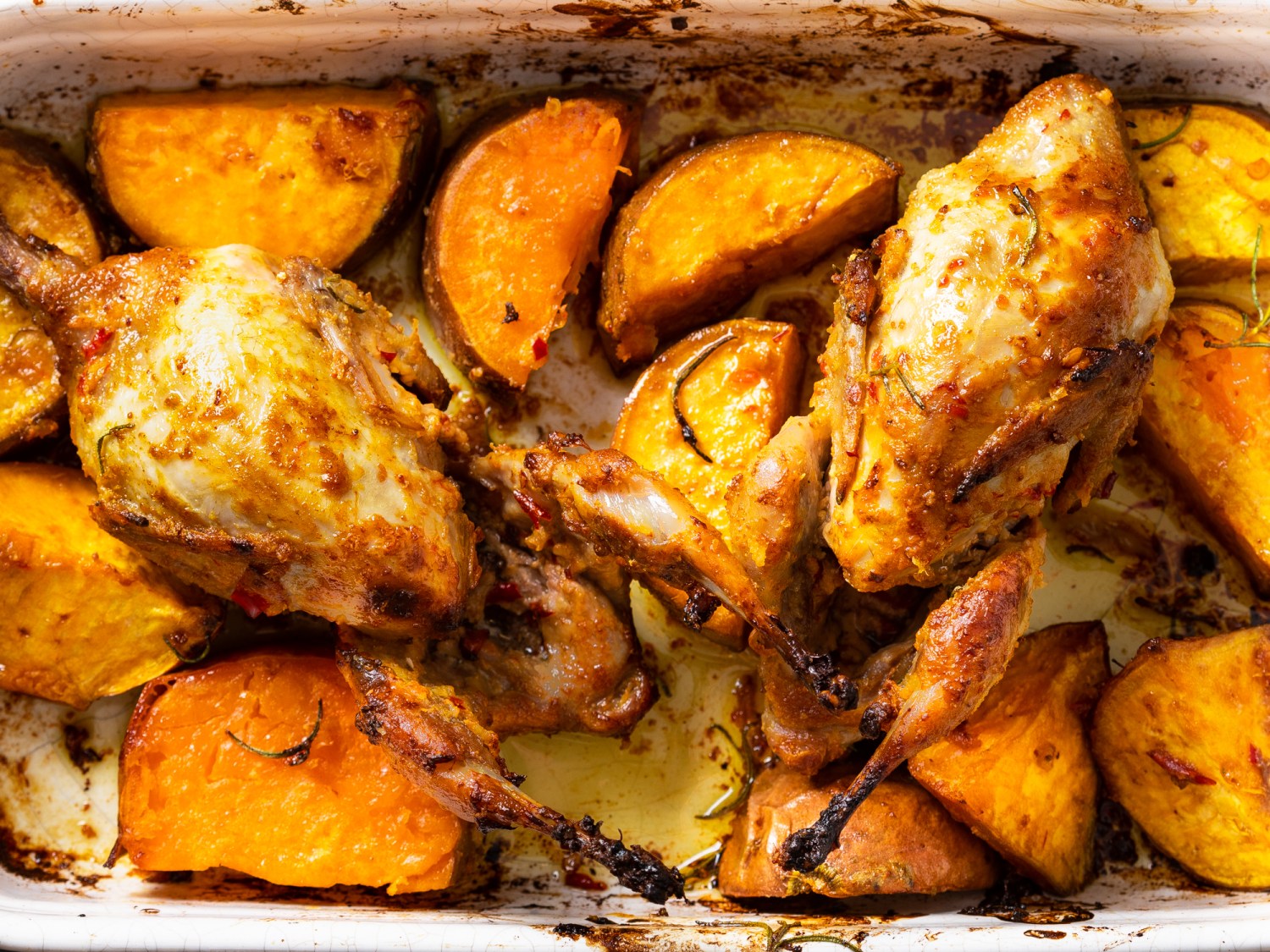 BAKED QUAIL WITH SWEET POTATO IN GREEK YOGURT